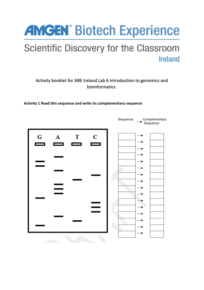 Introduction to Genomics and Bioinformatics Booklet | Amgen Biotech Experience